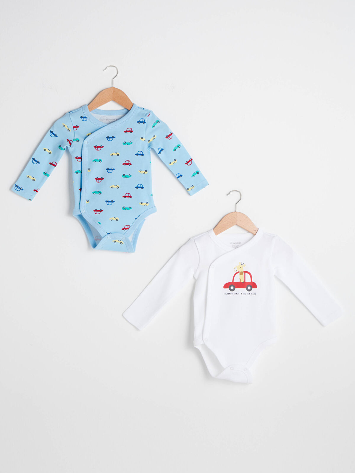 Zarf Yaka Uzun Kollu Baskılı Pamuklu Erkek Bebek Çıtçıtlı Body 2'li