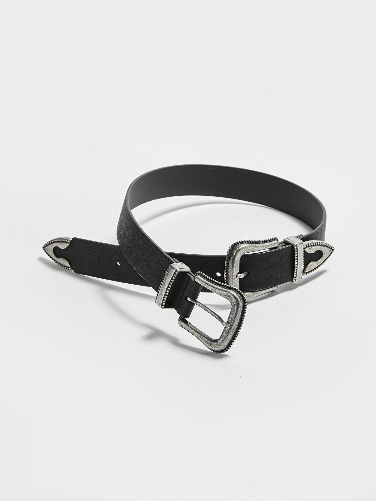 Kadın Deri Görünümlü Çift Tokalı Kemer