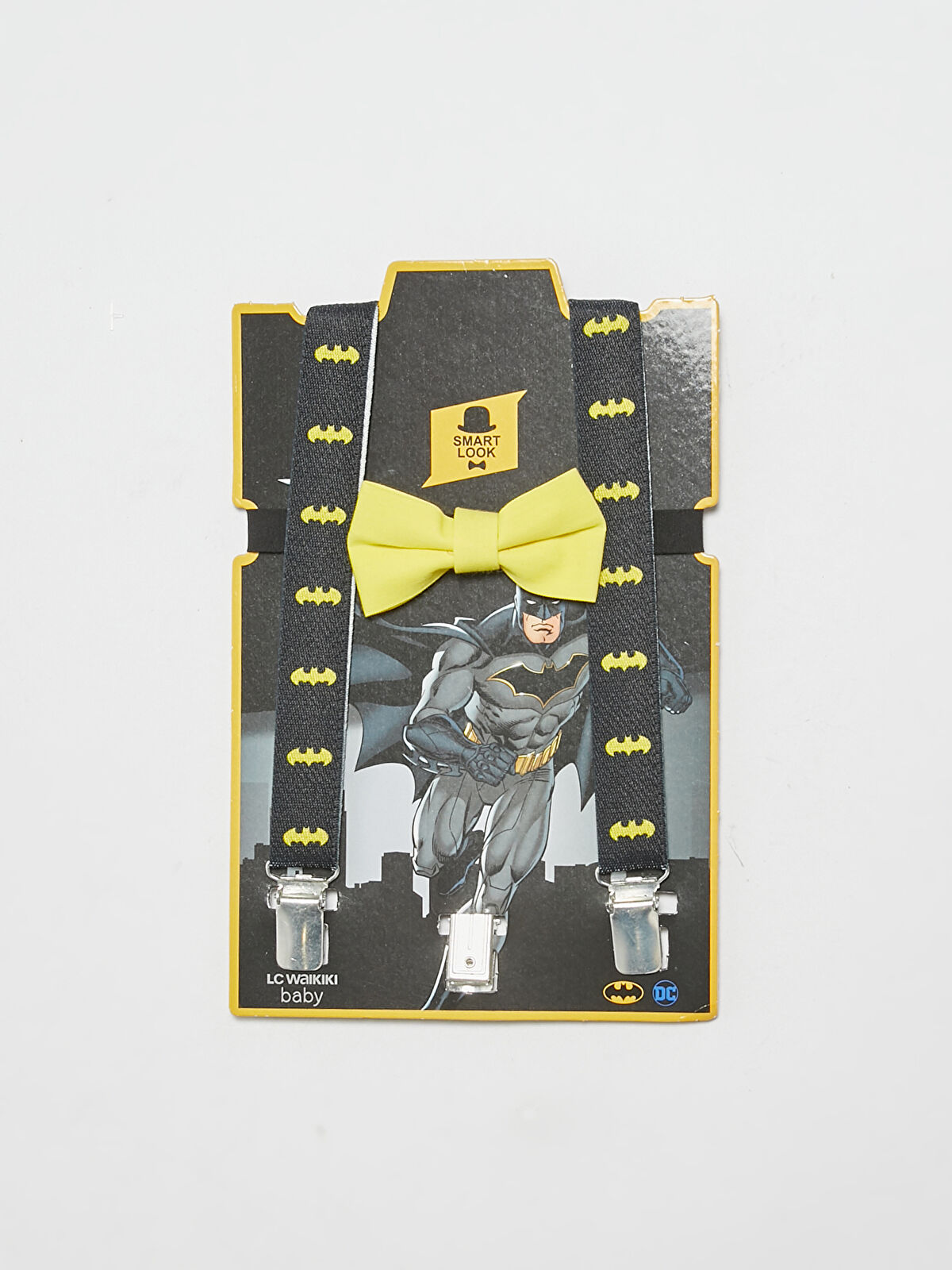 Batman Baskılı Erkek Bebek Pantolon Askısı ve Papyon 2'li