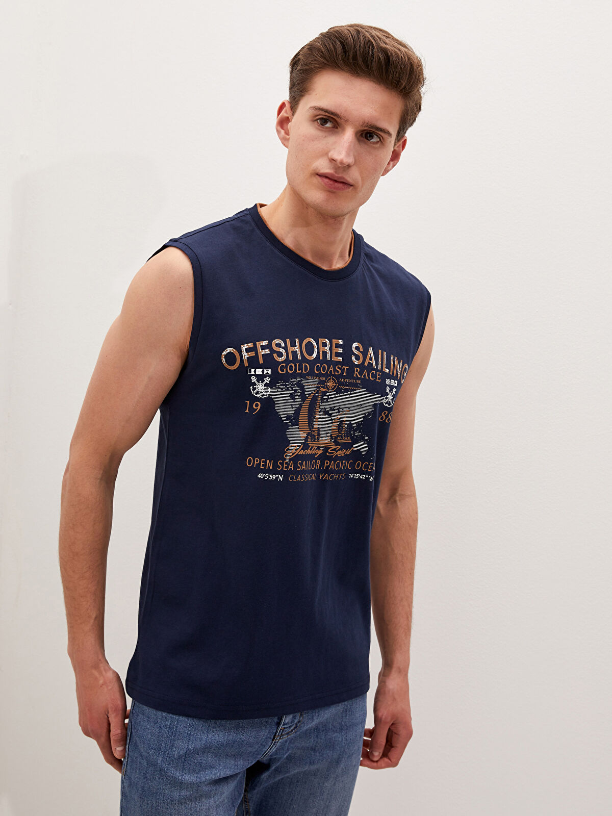 LCW CLASSIC Bisiklet Yaka Baskılı Pamuklu Erkek Atlet