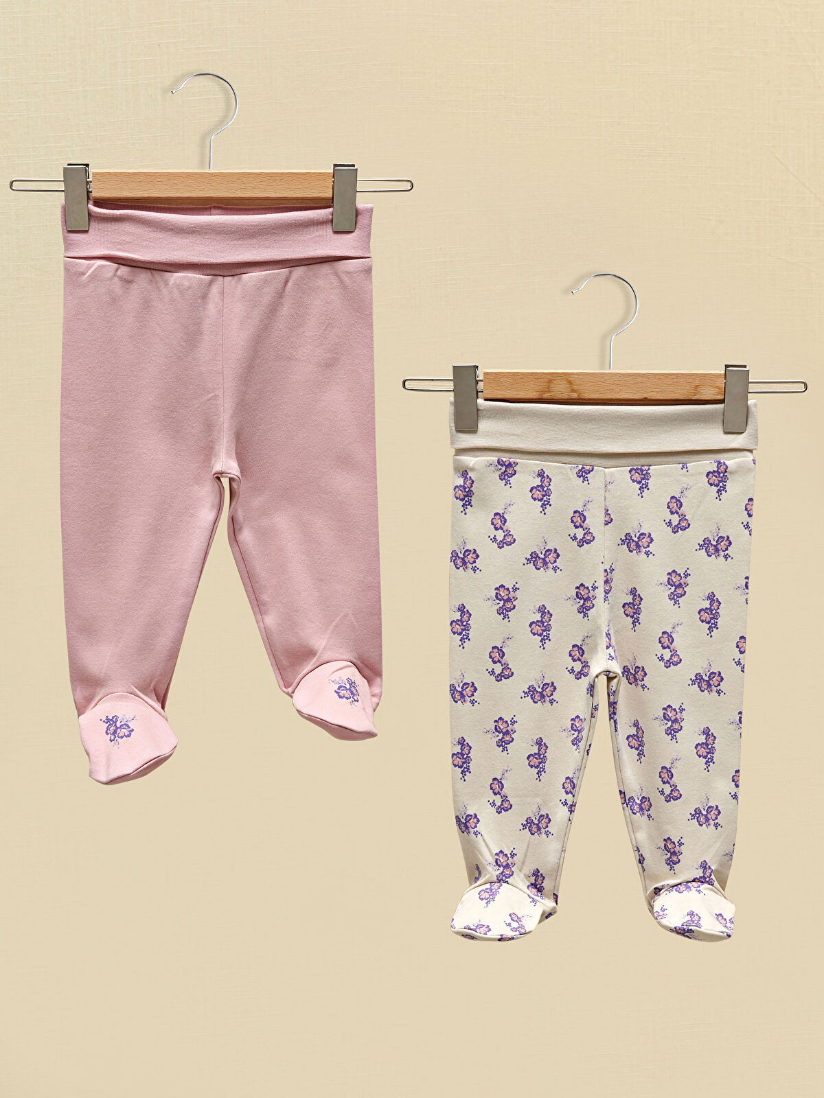 LCW GREEN Beli Lastikli Organik Pamuklu Kız Bebek Patikli Pantolon 2'li