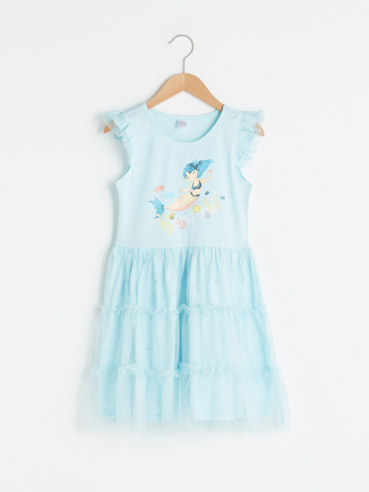 Bisiklet Yaka Deniz Kızı Baskılı Fırfır Detaylı Kız Çocuk Gecelik