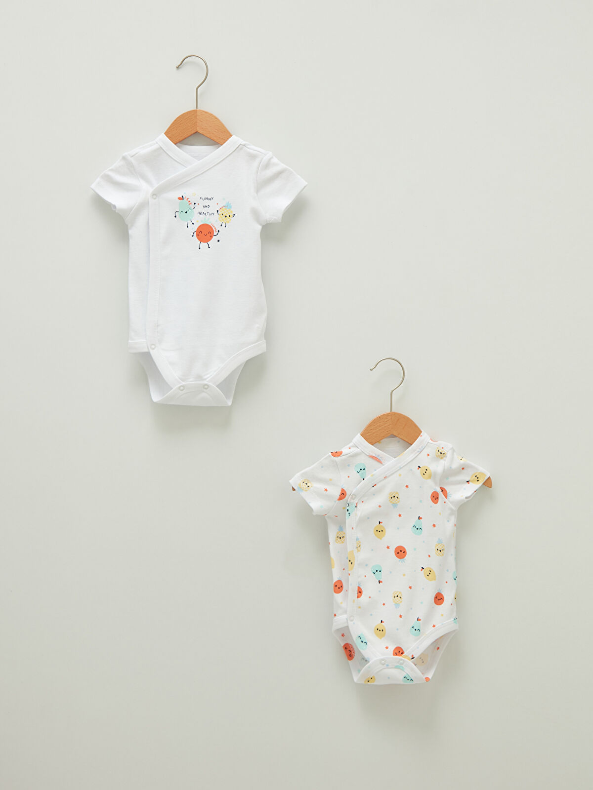 Zarf Yaka Kısa Kollu Baskılı Pamuklu Unisex Bebek Çıtçıtlı Body 2'li