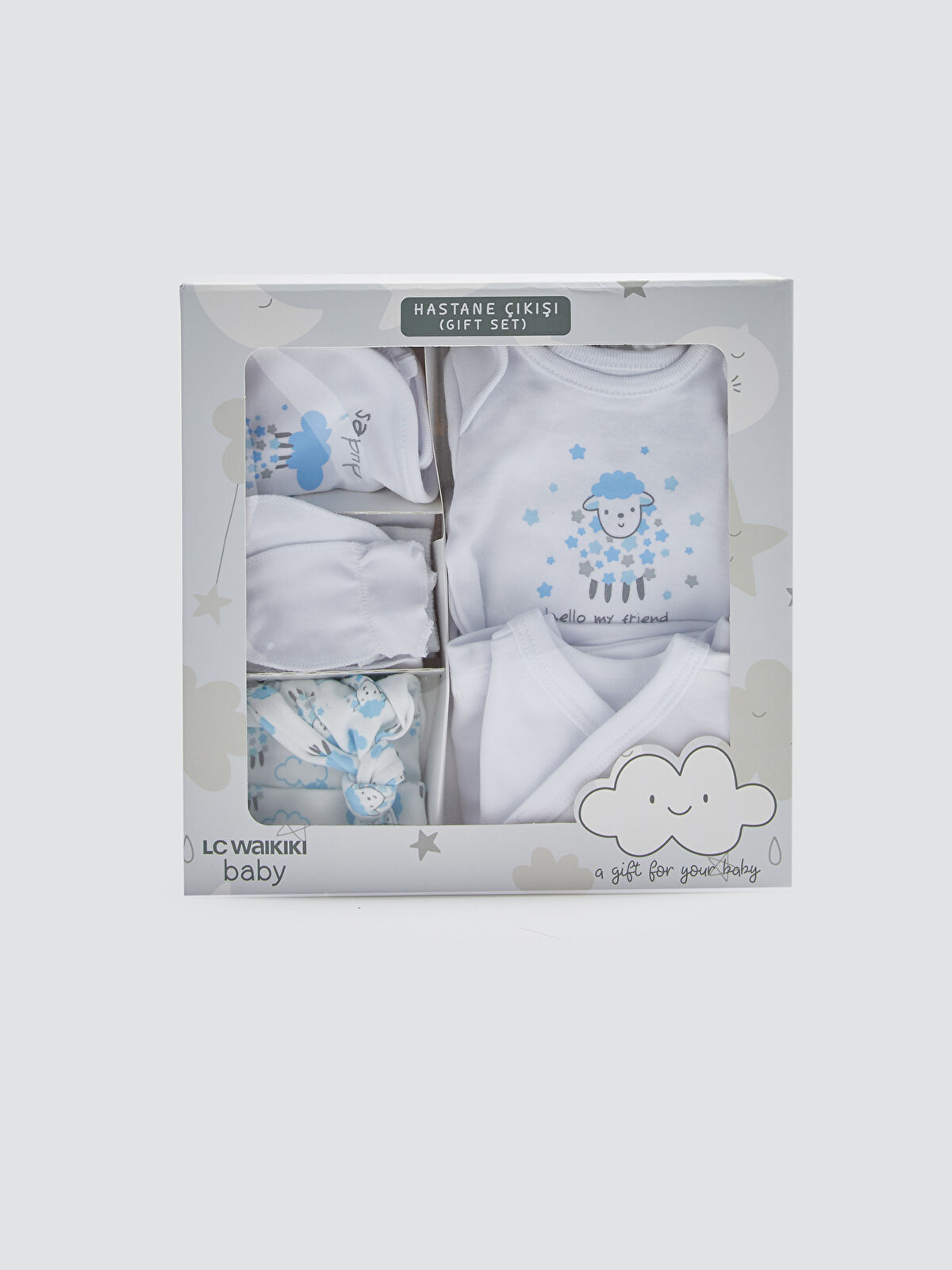 Baskılı Pamuklu Erkek Bebek Kutulu Hastane Çıkış Seti