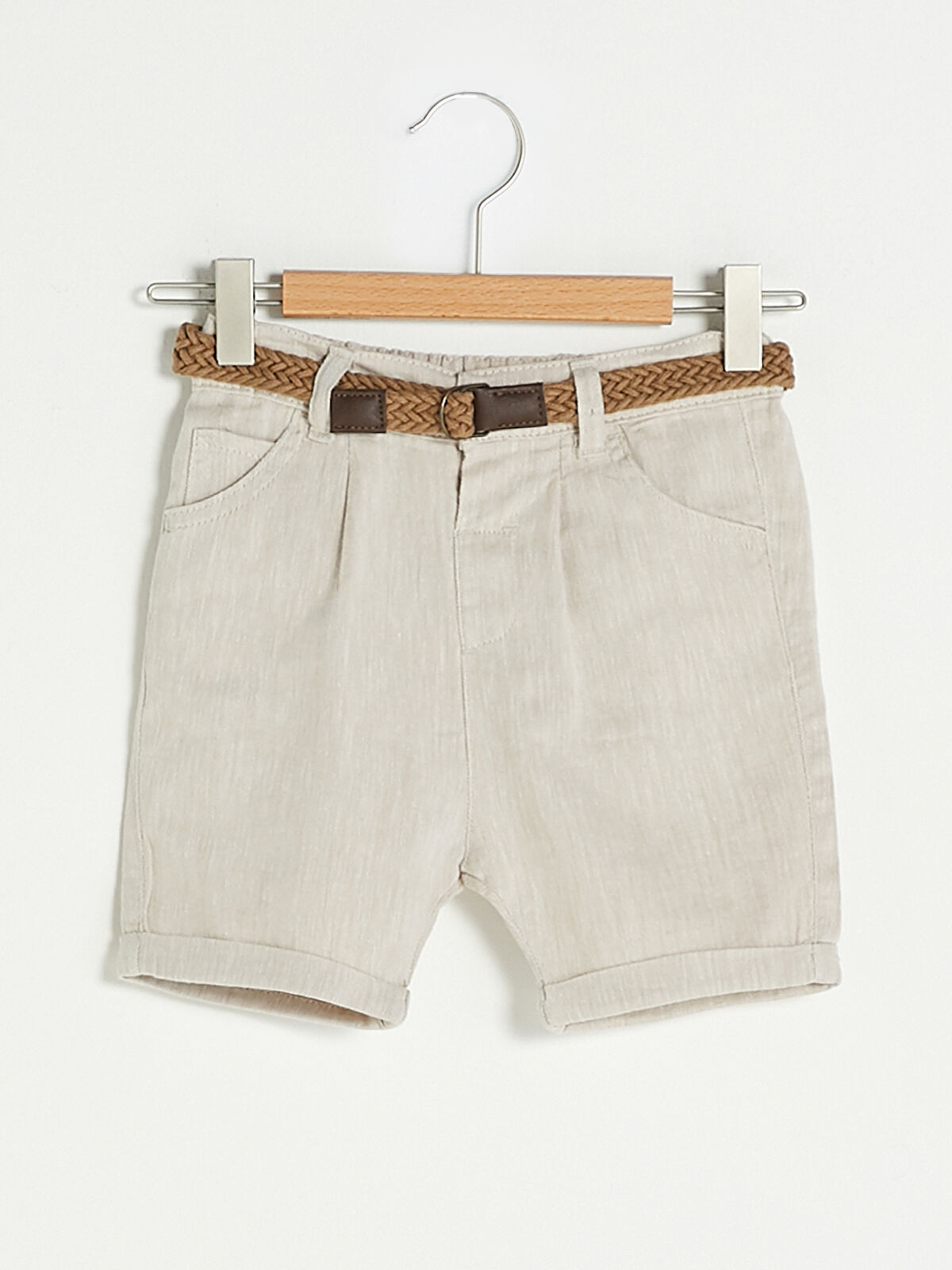 Basic Pamuklu Erkek Bebek Şort ve Kemer 2'li Takım