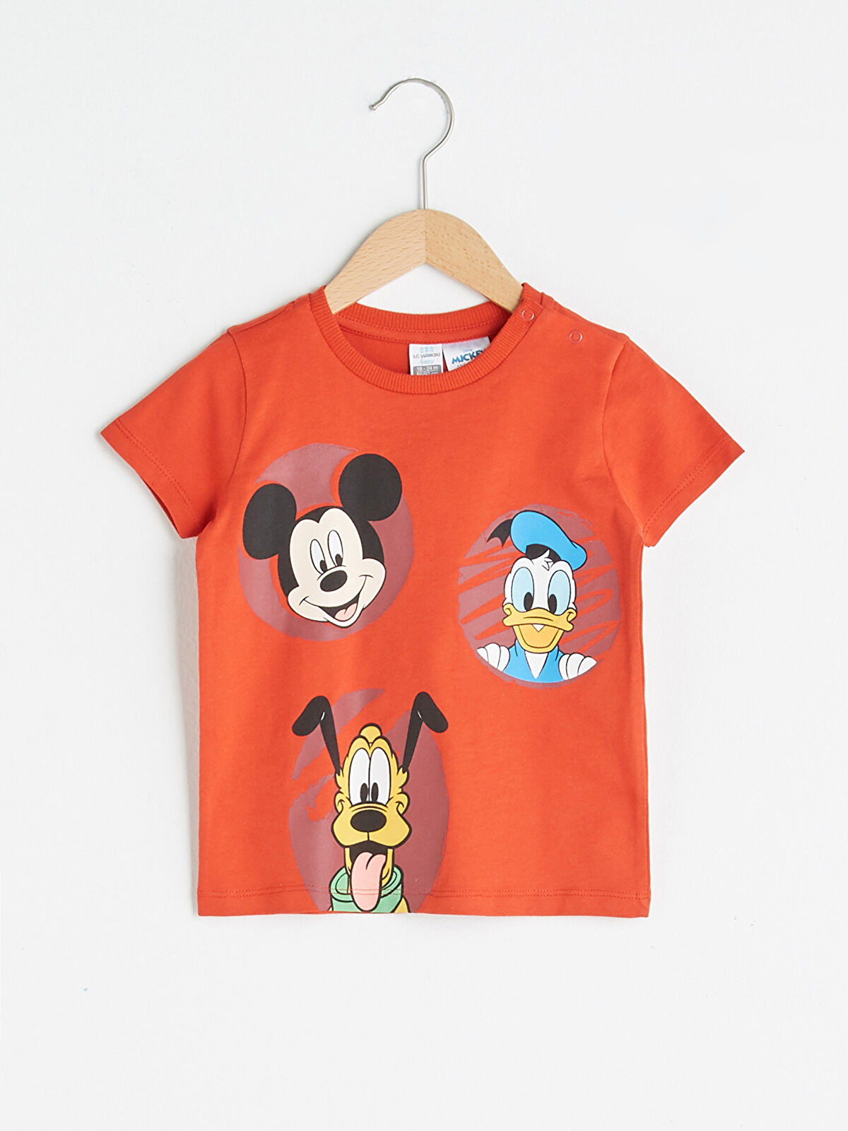 Bisiklet Yaka Kısa Kollu Disney Baskılı Pamuklu Erkek Bebek Tişört