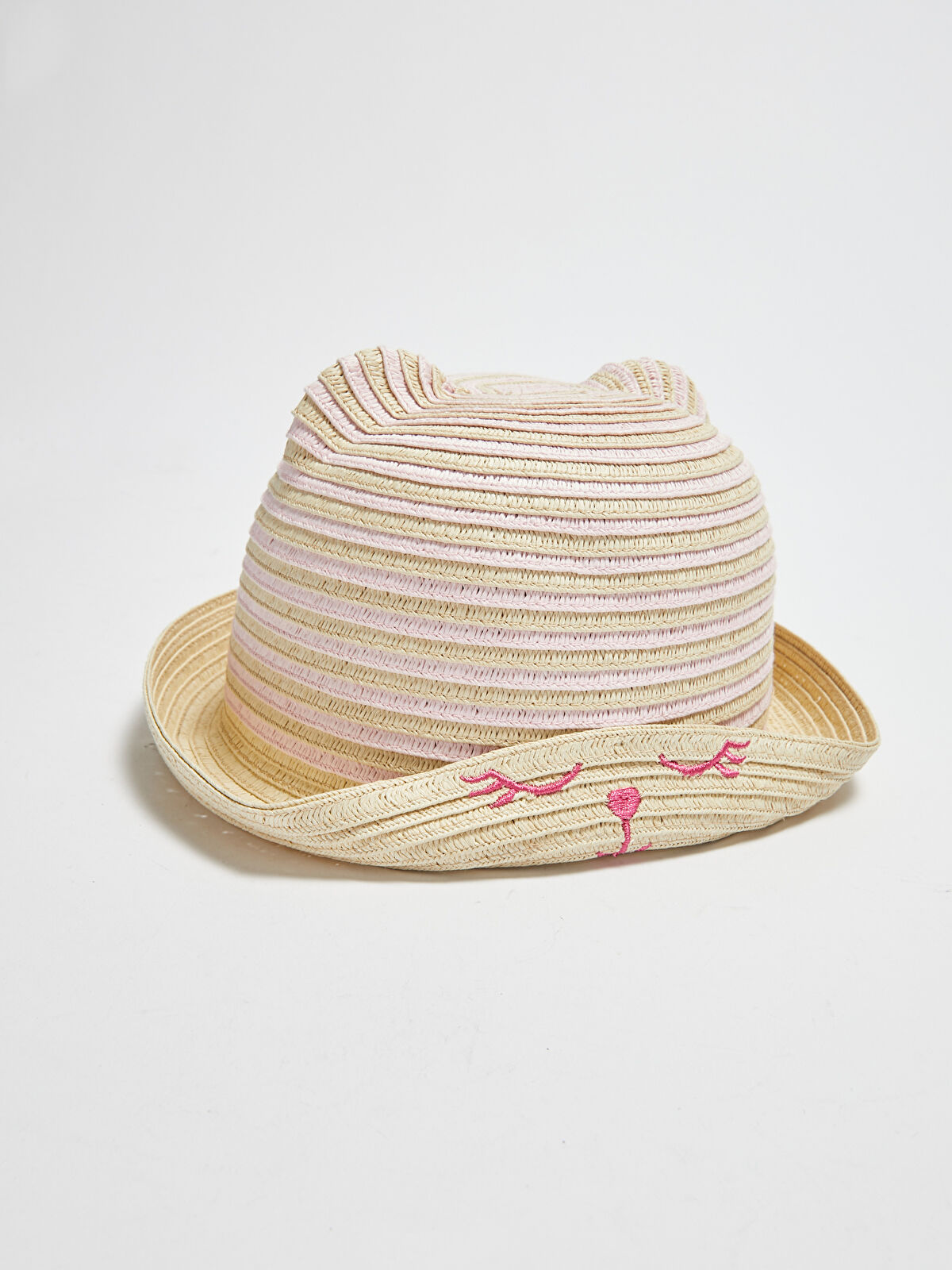 3D Aplikeli Kız Çocuk Hasır Şapka