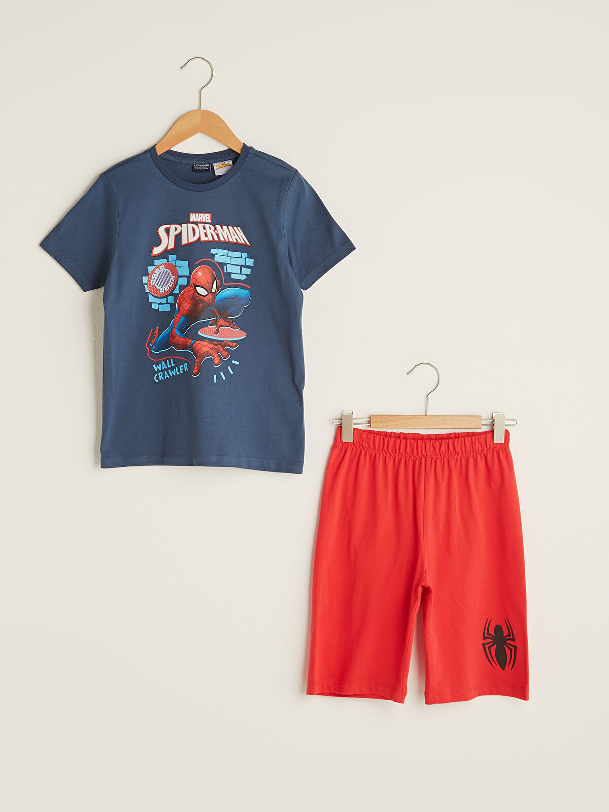 Bisiklet Yaka Spiderman Baskılı Kısa Kollu Erkek Çocuk Pijama Takımı