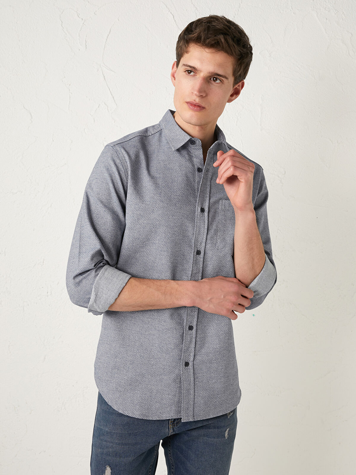 LCW CASUAL Regular Fit Uzun Kollu Armürlü Erkek Gömlek