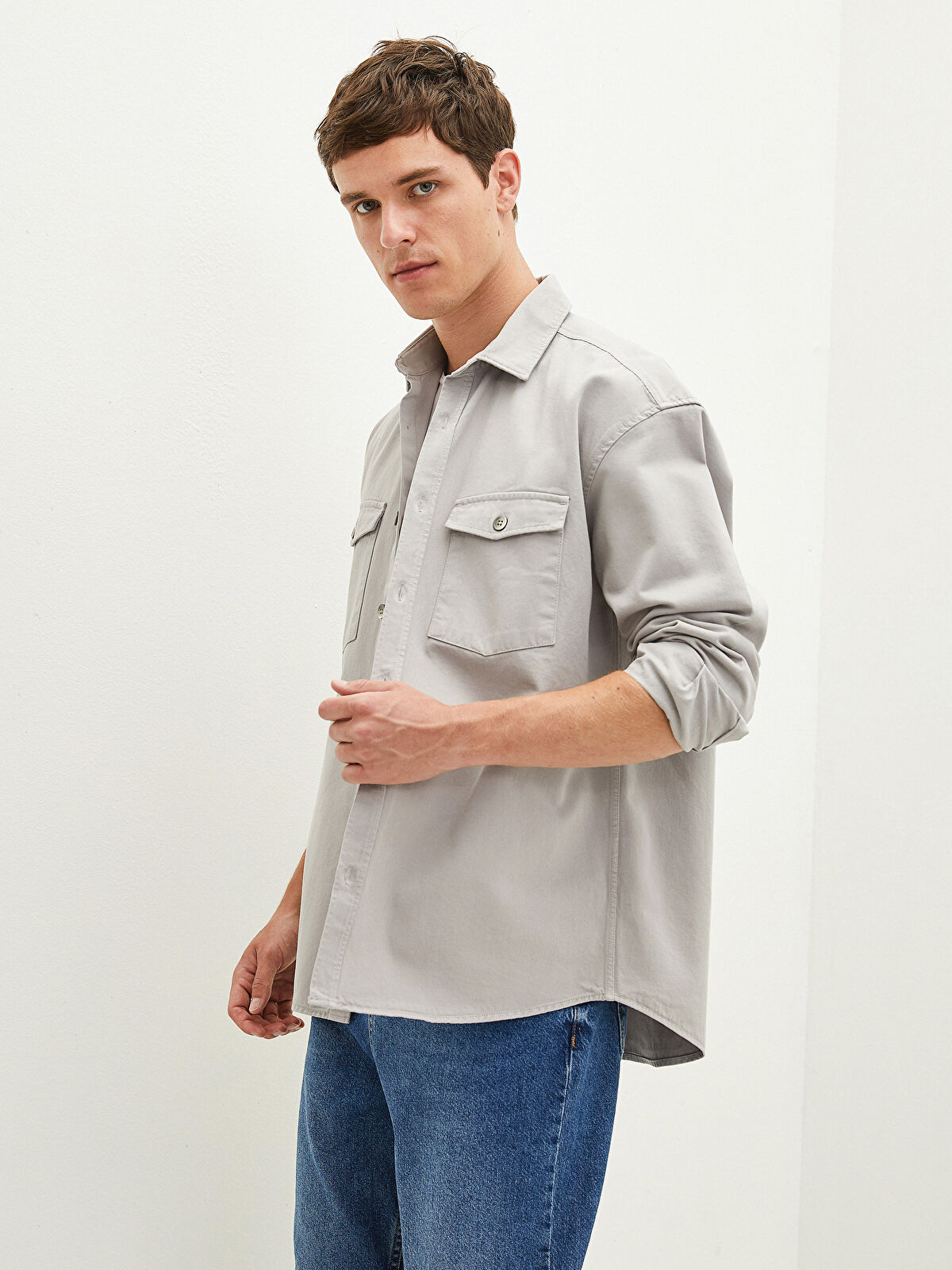 LCW CASUAL Oversize Uzun Kollu Gabardin Erkek Gömlek