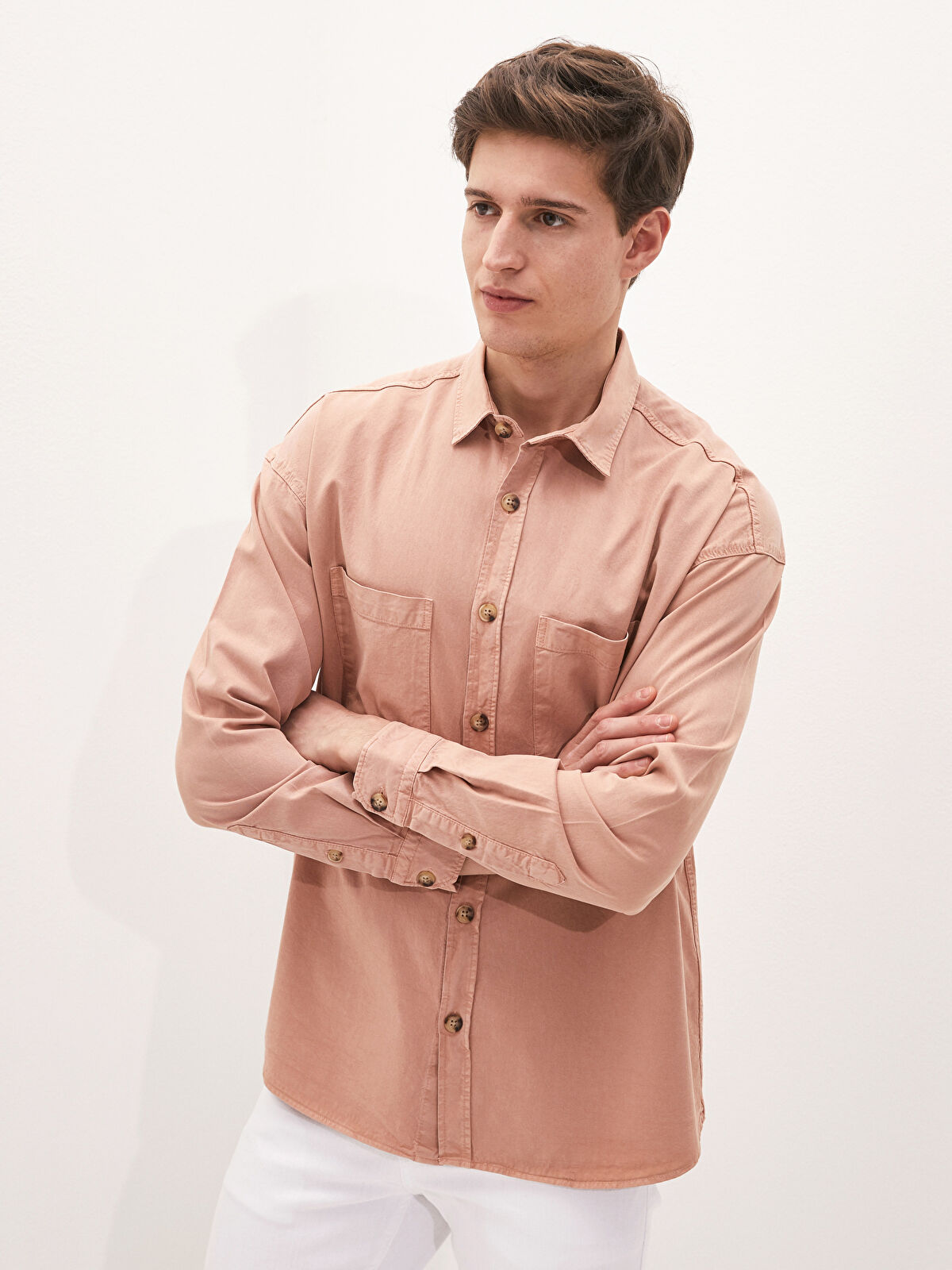 LCW CASUAL Oversize Uzun Kollu Gabardin Erkek Gömlek