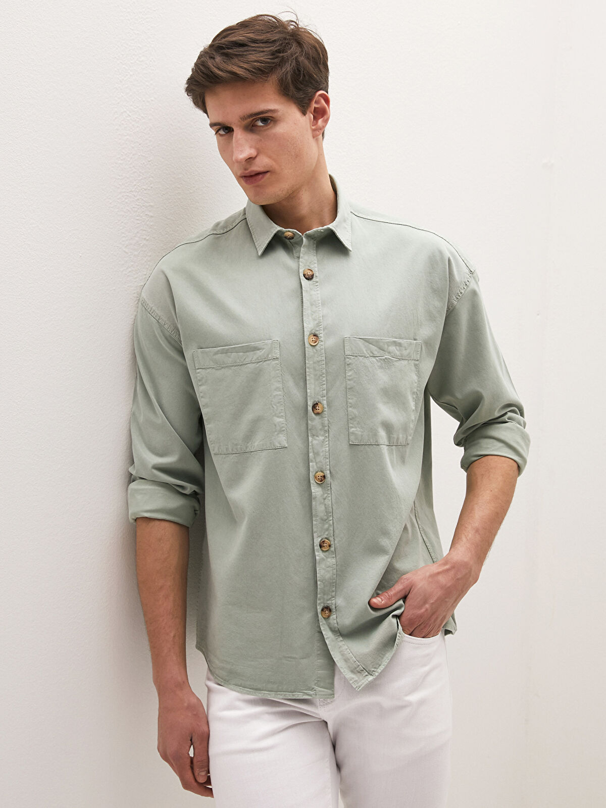 LCW CASUAL Oversize Uzun Kollu Gabardin Erkek Gömlek