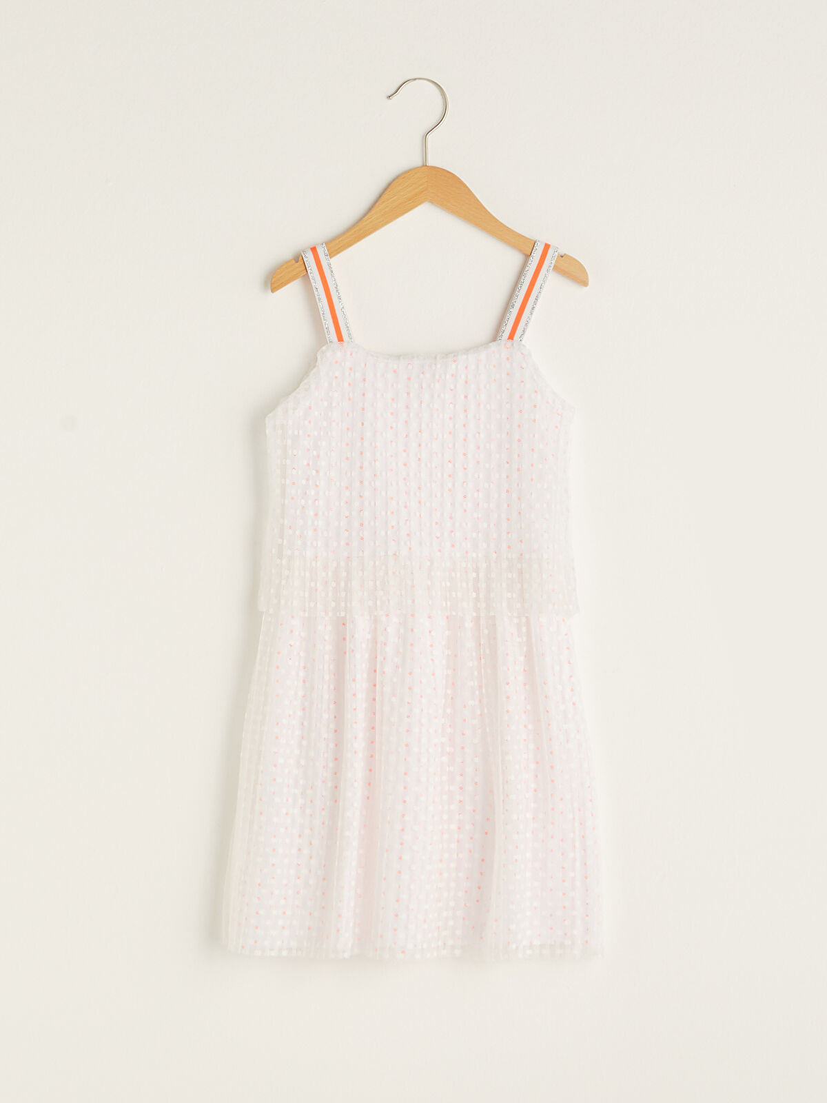 Askılı Puantiyeli Kız Çocuk Dantel Elbise