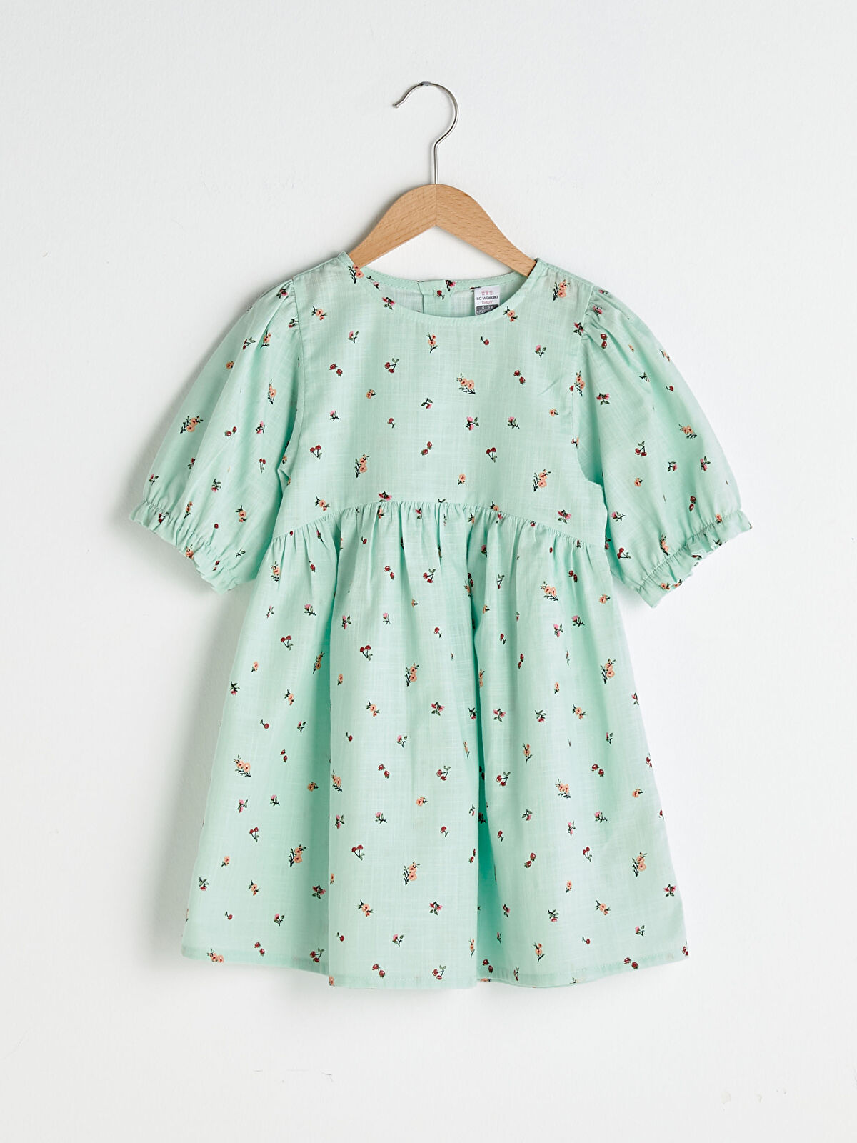 Çicek Baskılı Bisiklet Yaka Uzun Kollu Pamuklu Kız Bebek Elbise