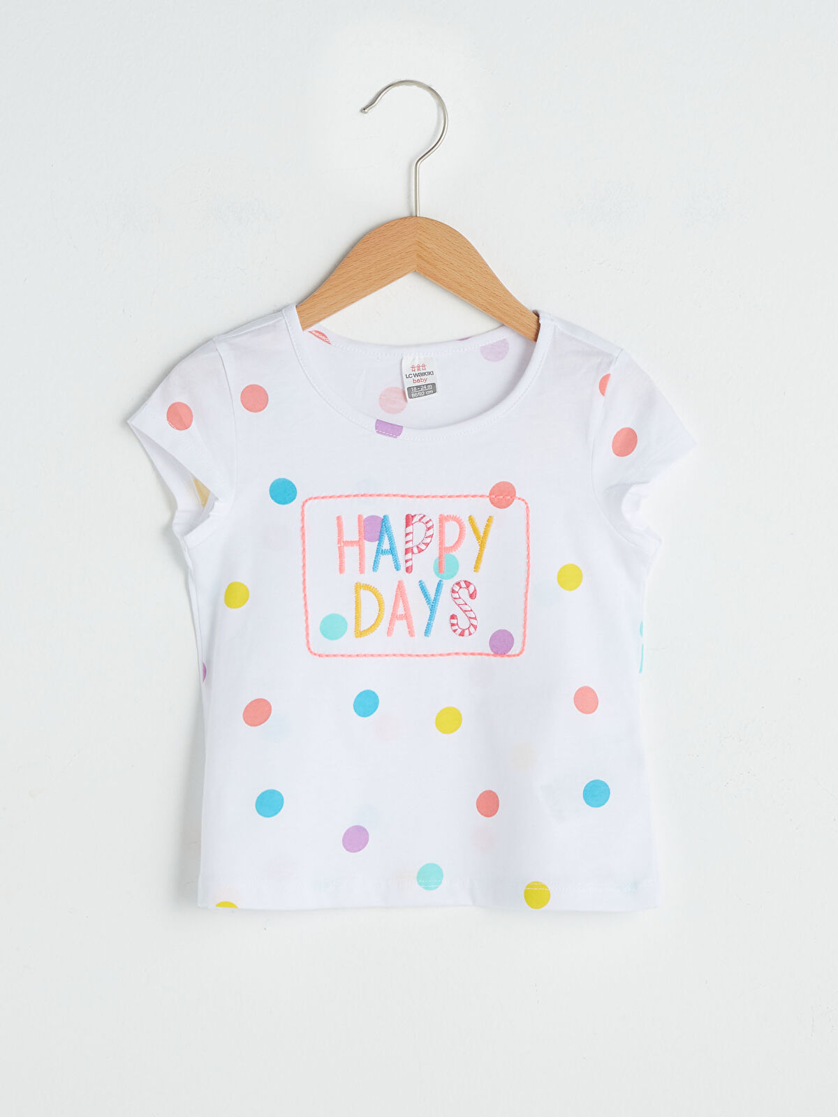 Bisiklet Yaka Kısa Kollu Puantiyeli Pamuklu Kız Bebek Tişört