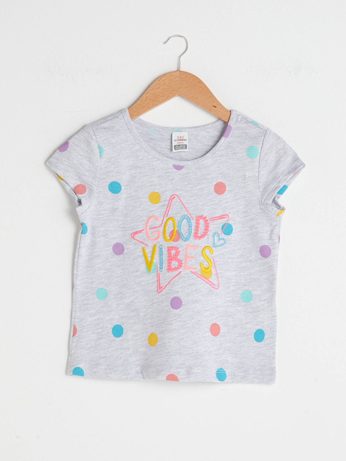 Bisiklet Yaka Kısa Kollu Puantiyeli Pamuklu Kız Bebek Tişört