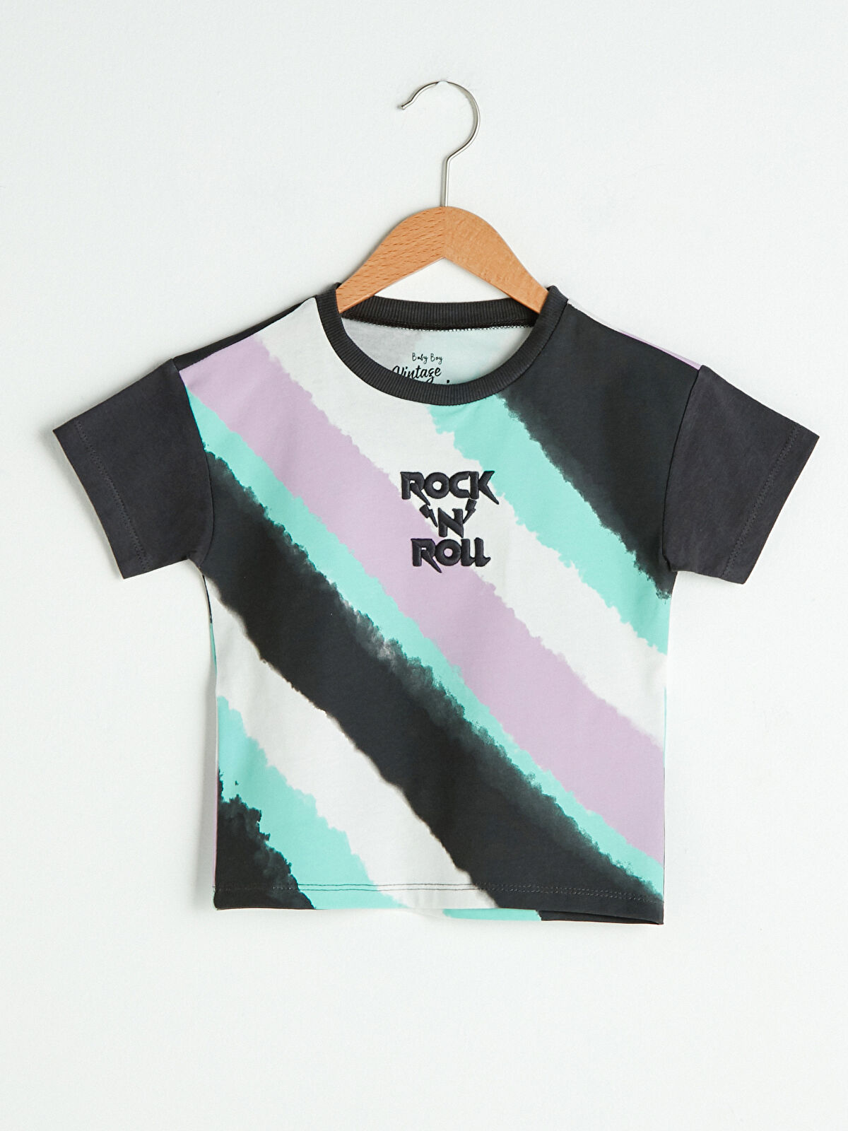 Yazı Baskılı Bisiklet Yaka Kısa Kollu Pamuklu Erkek Bebek Tişört