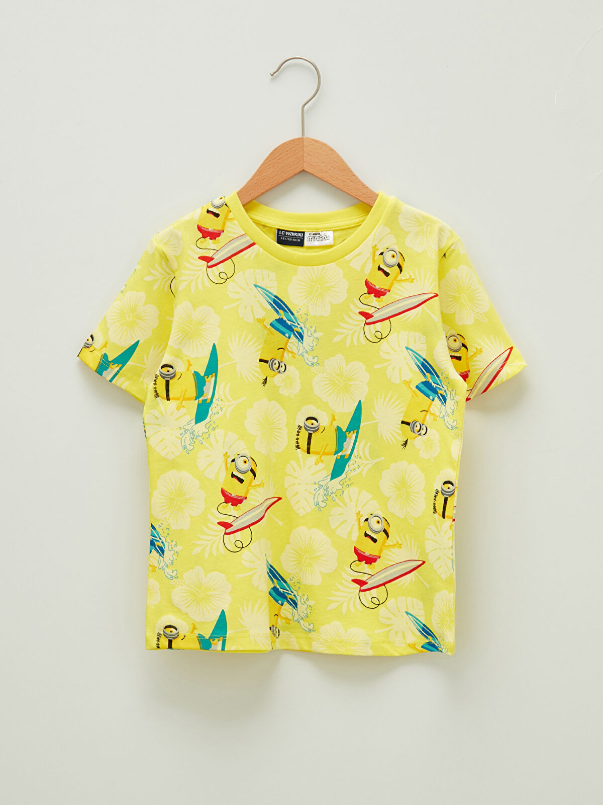 Bisiklet Yaka Minions Baskılı Pamuklu Kısa Kollu Erkek Çocuk Tişört