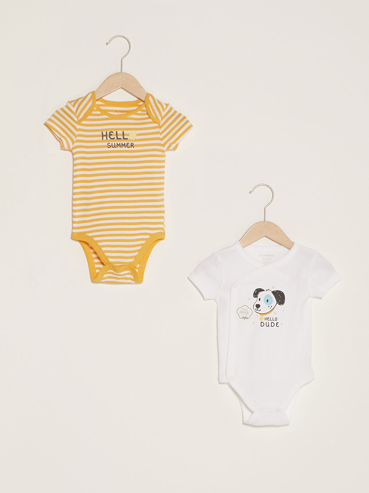 Bisiklet Yaka Kısa Kollu Baskılı Unisex Bebek Çıtçıtlı Body 2'li