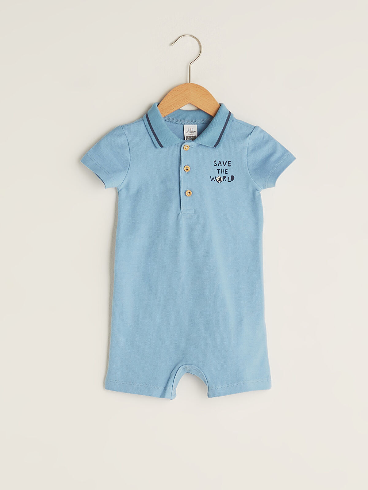 Polo Yaka Kısa Kollu Nakışlı Pamuklu Erkek Bebek Tulum