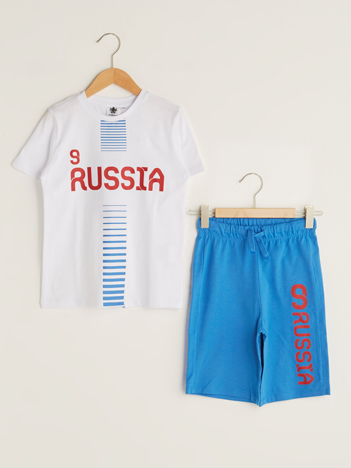 Bisiklet Yaka UEFA EURO 2020 Rusya Baskılı Kısa Kollu Erkek Çocuk Tişört ve Şort