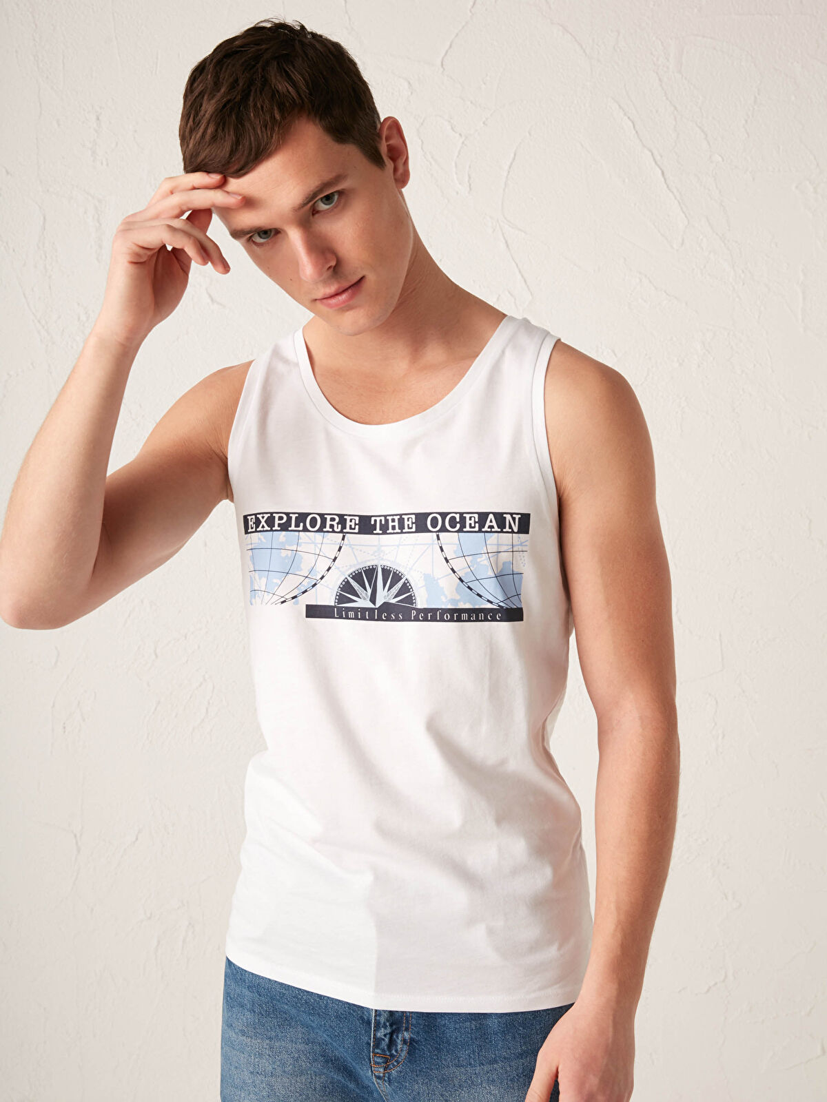 LCW CASUAL Basklı Bisiklet Yaka Pamuklu Atlet