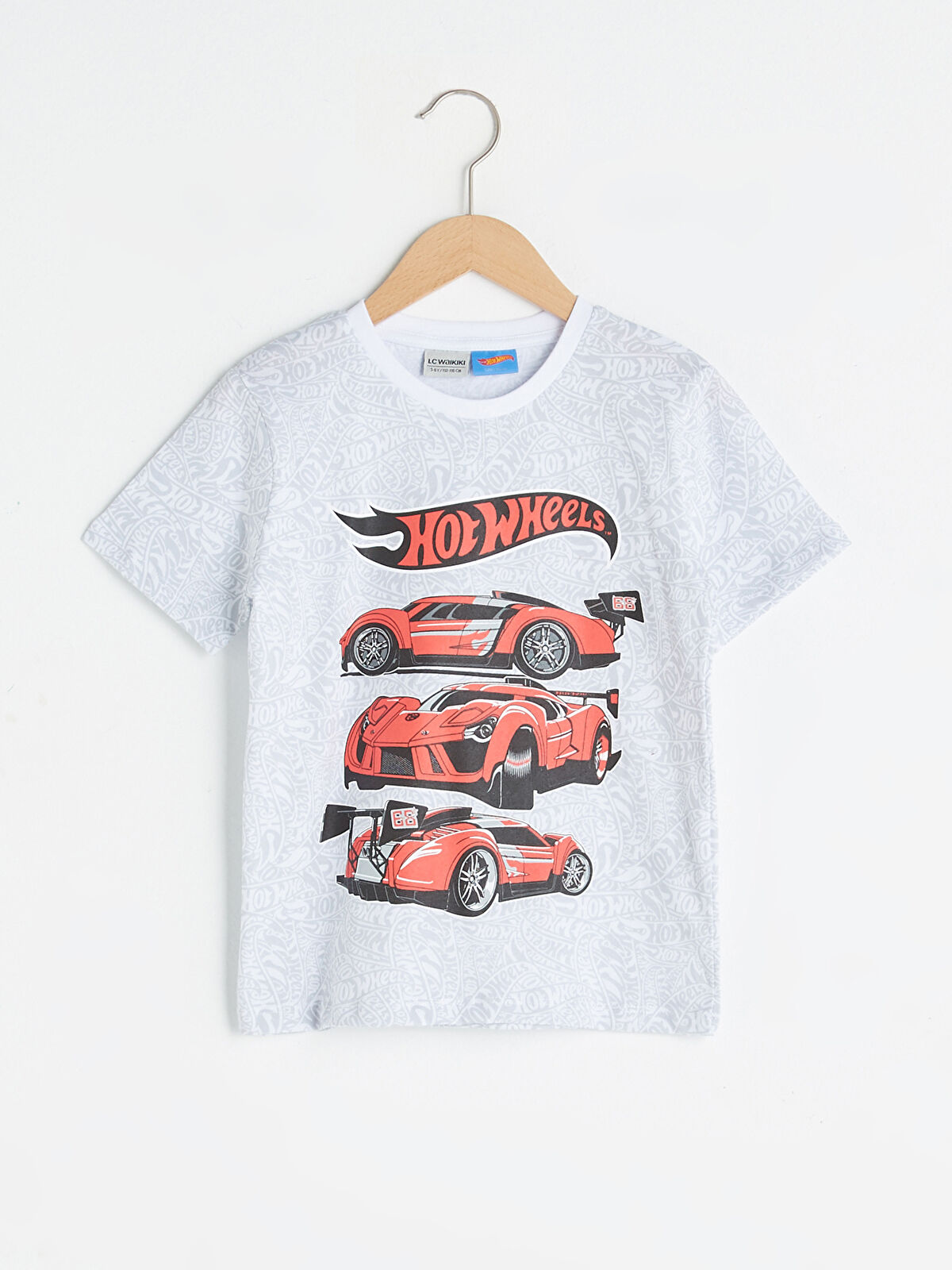 Bisiklet Yaka Hotwheels Baskılı Kısa Kollu Pamuklu Erkek Çocuk Tişört