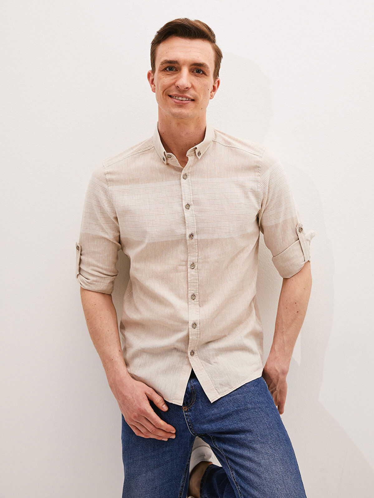 LCW CLASSIC Slim Fit Uzun Kollu Keten Erkek Gömlek