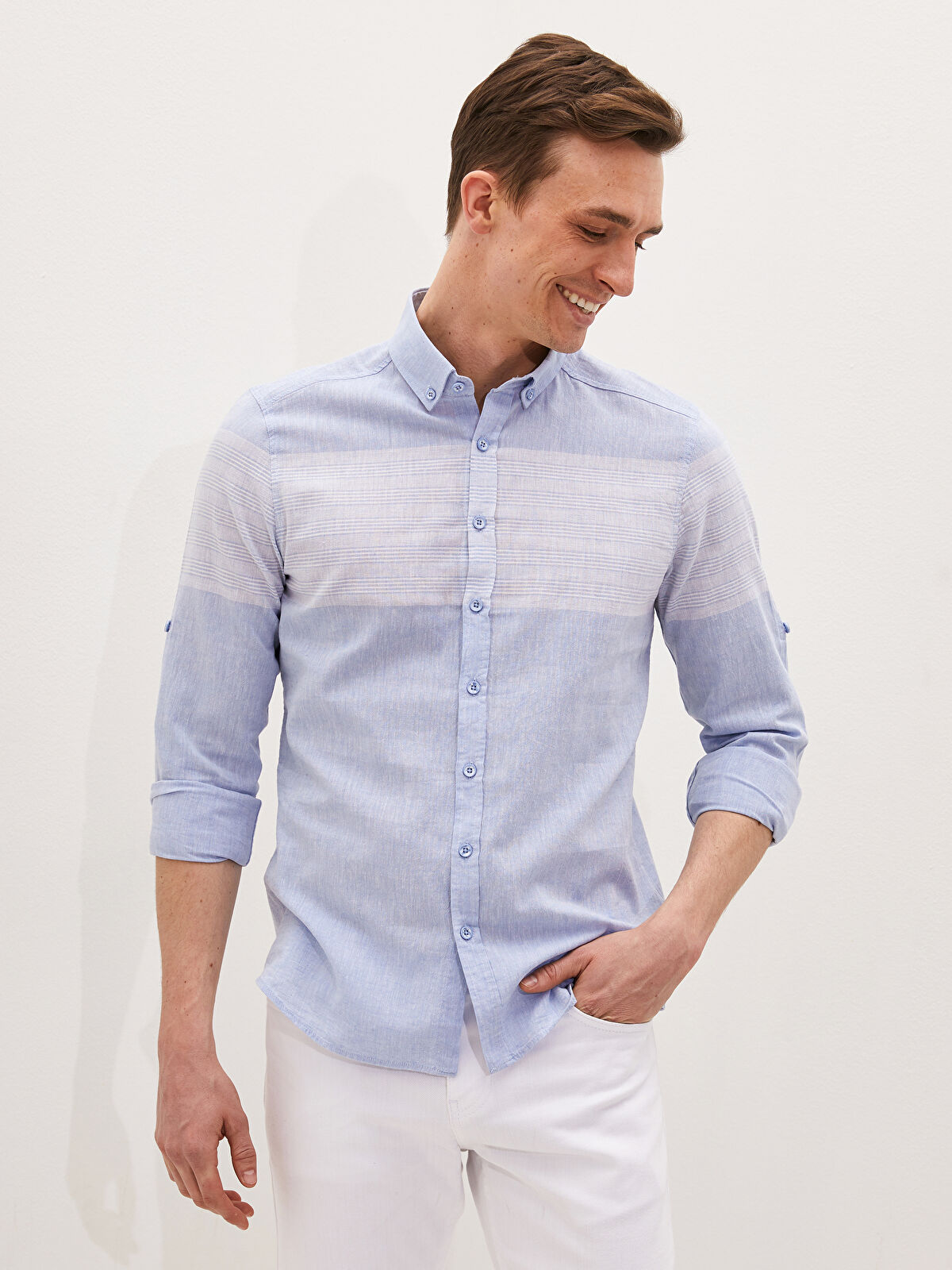 LCW CLASSIC Slim Fit Uzun Kollu Keten Erkek Gömlek