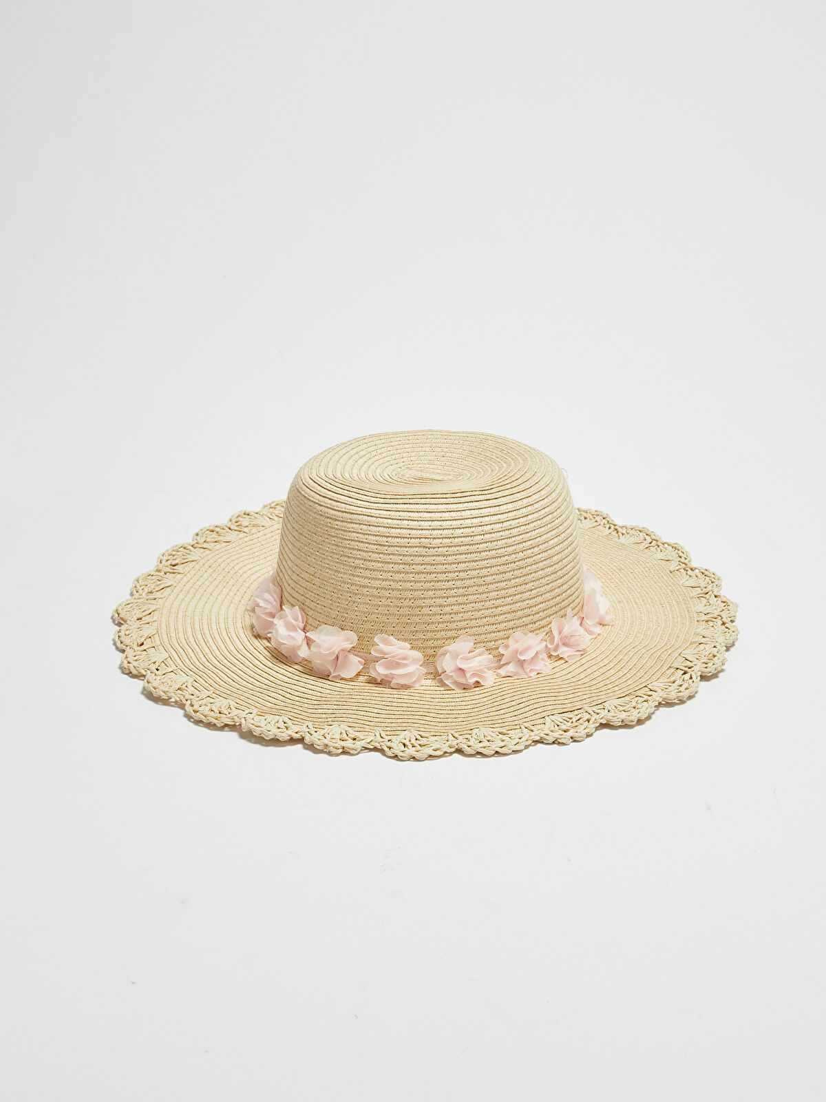 Çiçek Detaylı Kız Çocuk Hasır Şapka