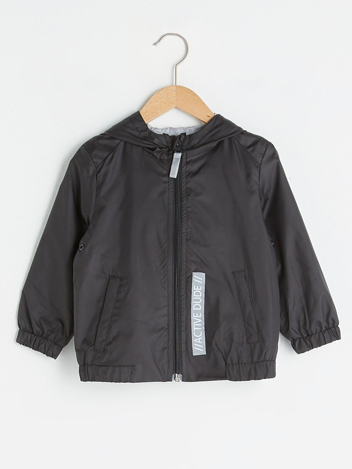 Kapüşonlu Yazı Baskılı Erkek Bebek Fermuarlı Mont