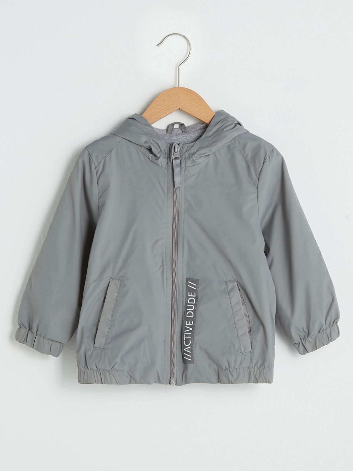 Kapüşonlu Yazı Baskılı Erkek Bebek Fermuarlı Mont