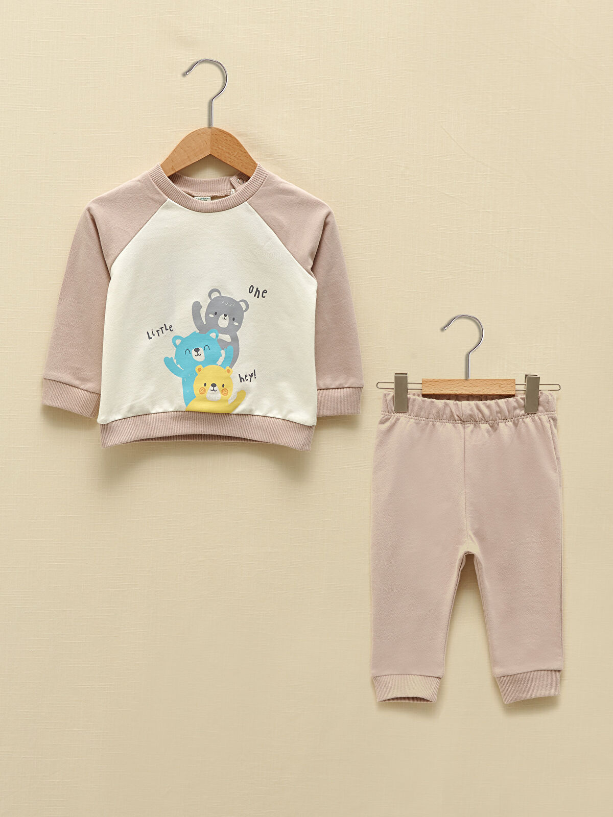 LCW GREEN Bisiklet Yaka Uzun Kol Organik Pamuklu Baskılı Erkek Bebek Sweatshirt ve Pantolon 2'li