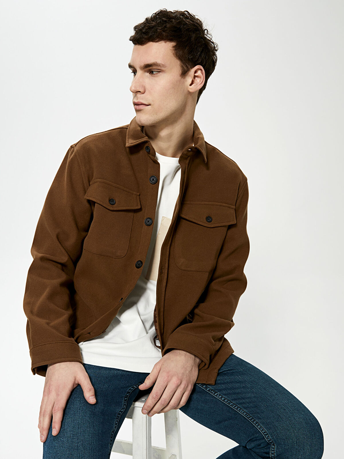 LCW VISION Slim Fit Uzun Kollu Kaşe Erkek Gömlek Ceket