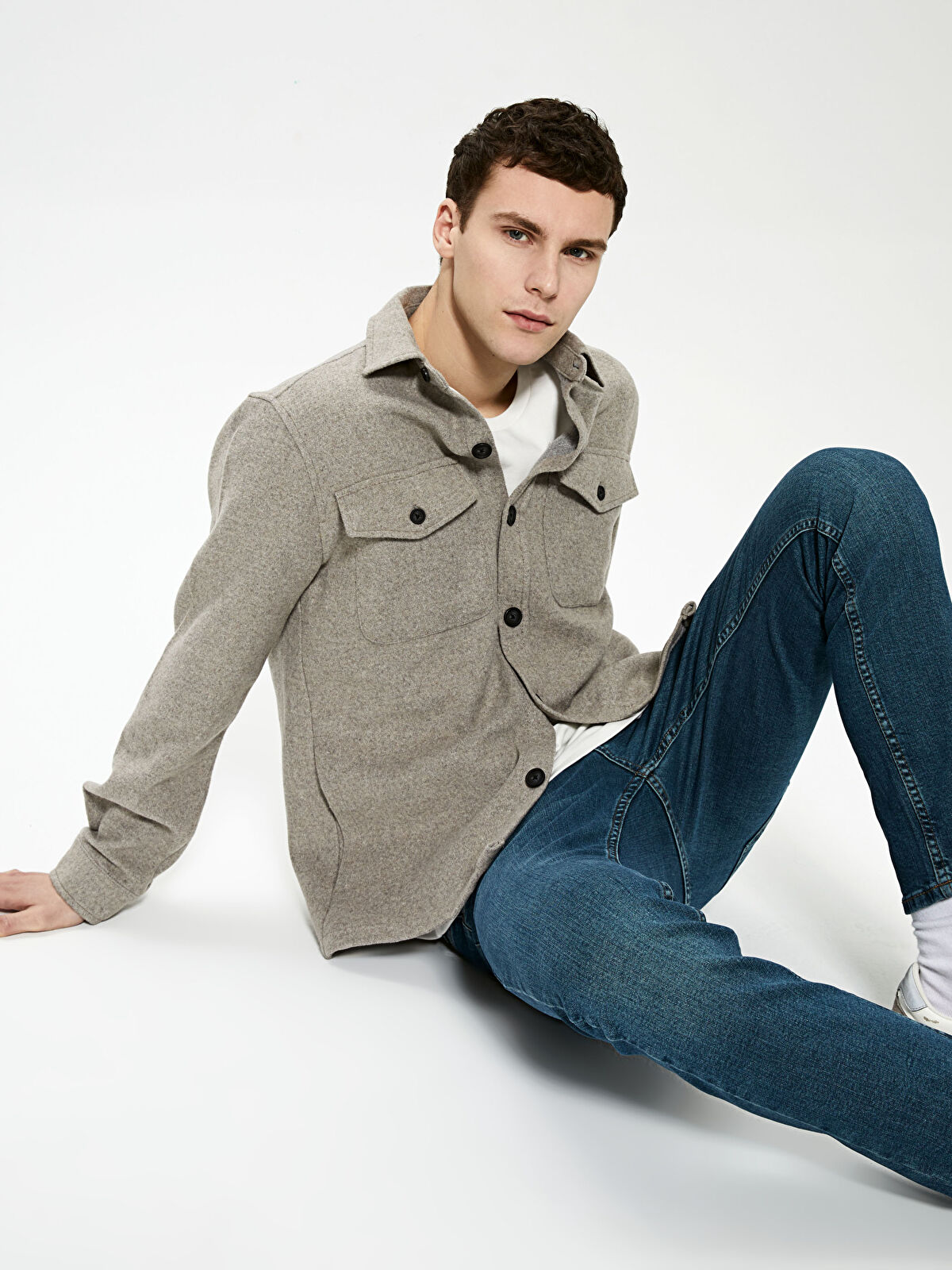 LCW VISION Slim Fit Uzun Kollu Kaşe Erkek Gömlek Ceket