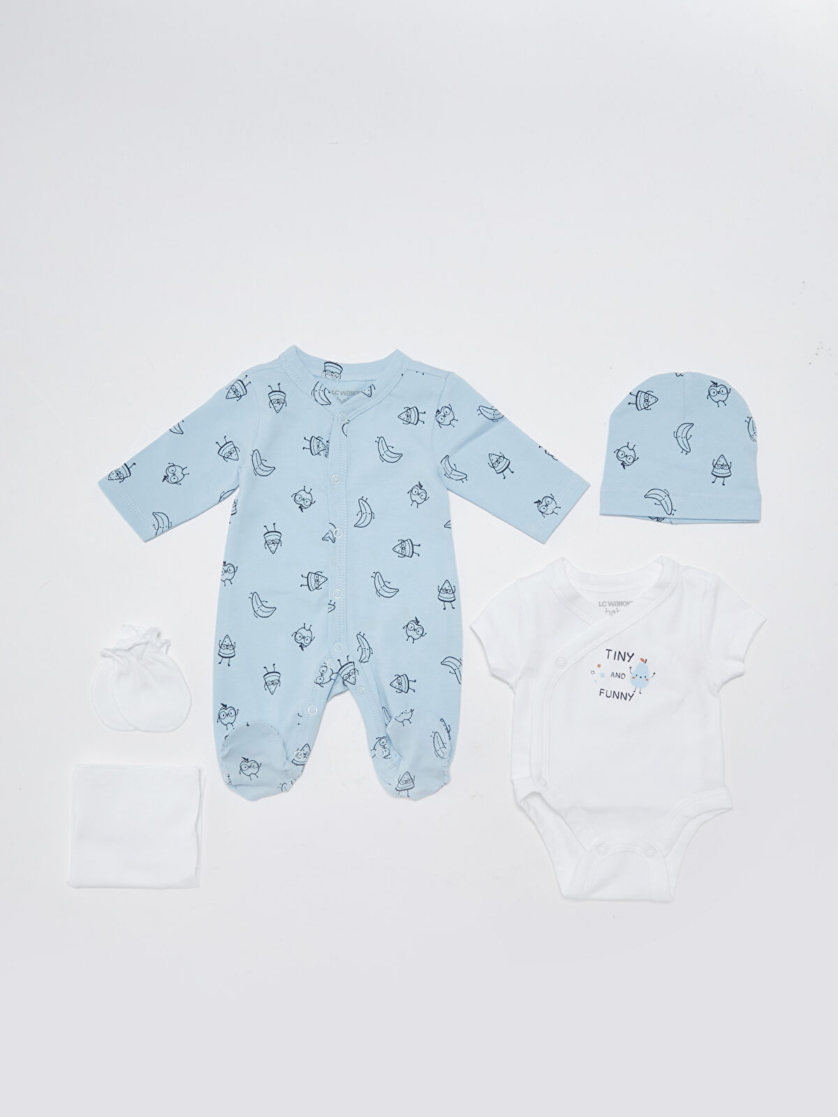 Bisiklet Yaka Baskılı Unisex Bebek Prematüre Hastane Çıkış Seti