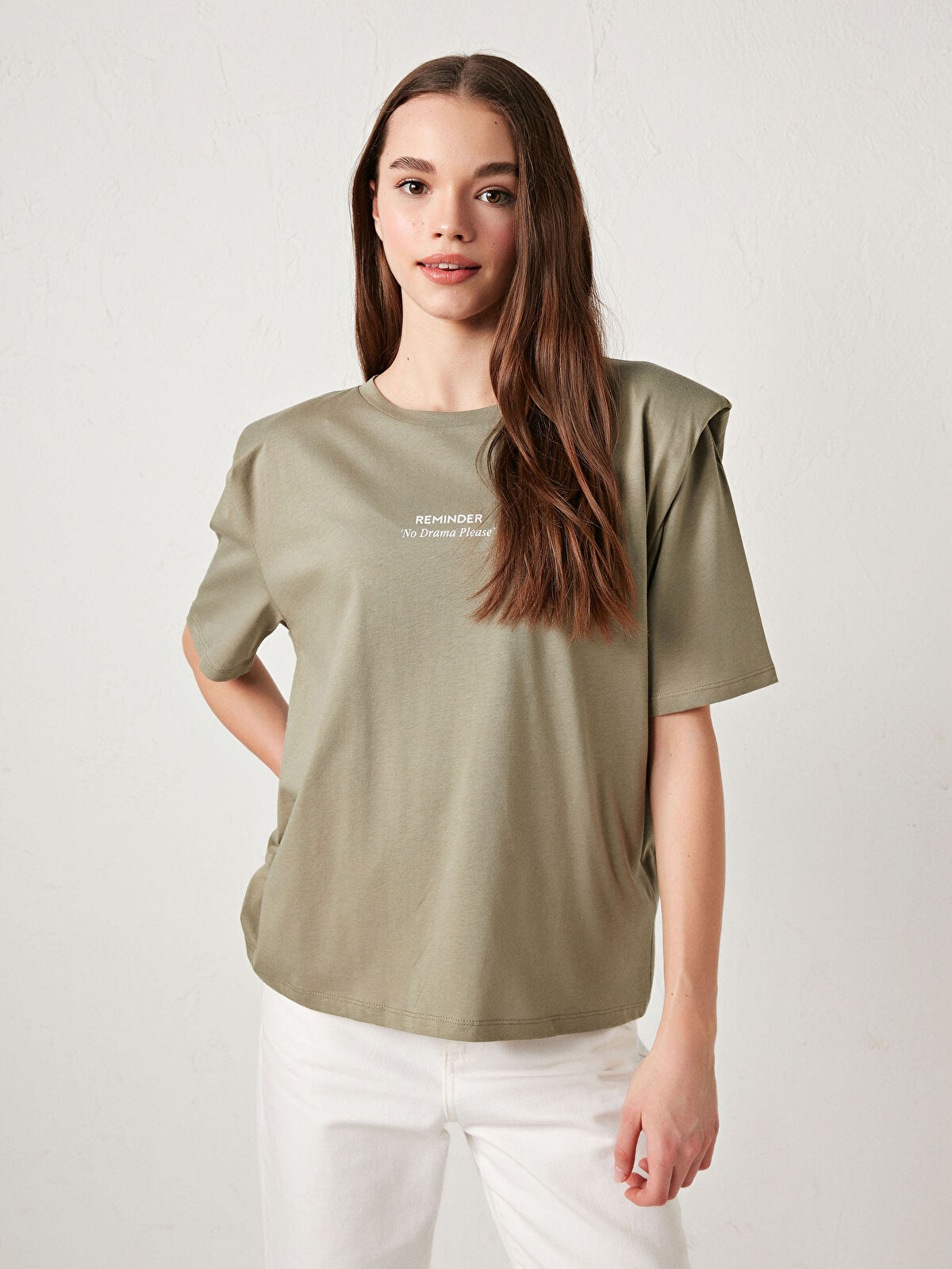 LCW CASUAL Bisiklet Yaka Slogan Baskılı Kısa Kollu Pamuklu Kadın Tişört