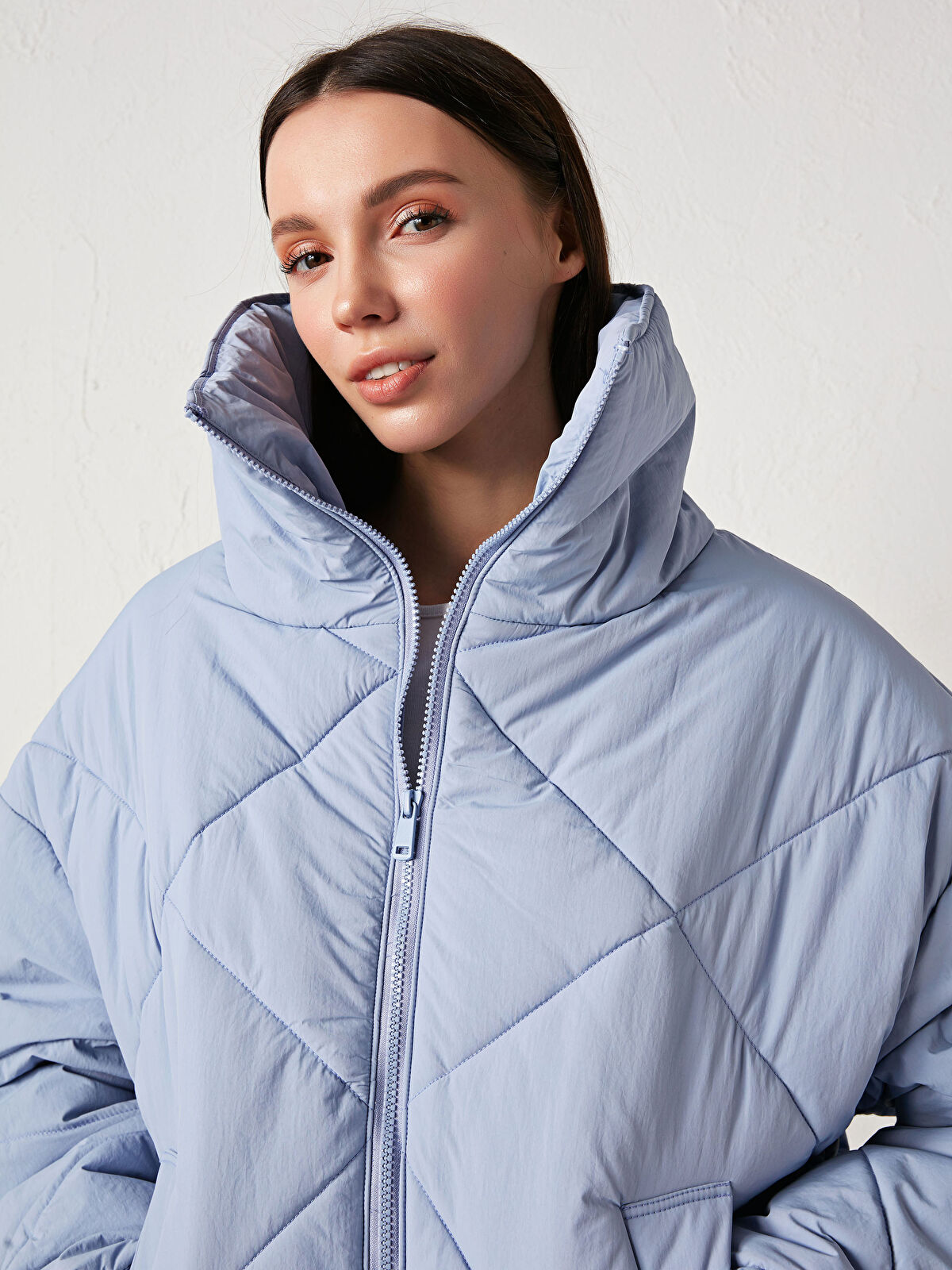 LCW CASUAL Dik Yaka Düz Uzun Kollu Kalın Kadın Şişme Mont