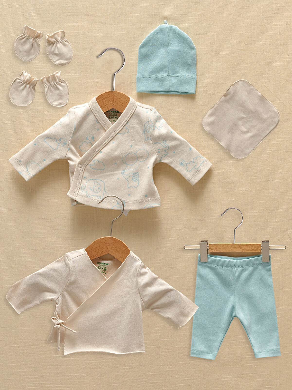 LCW GREEN Zarf Yaka Uzun Kollu Organik Pamuklu Erkek Bebek Prematüre Hastane Çıkış Seti