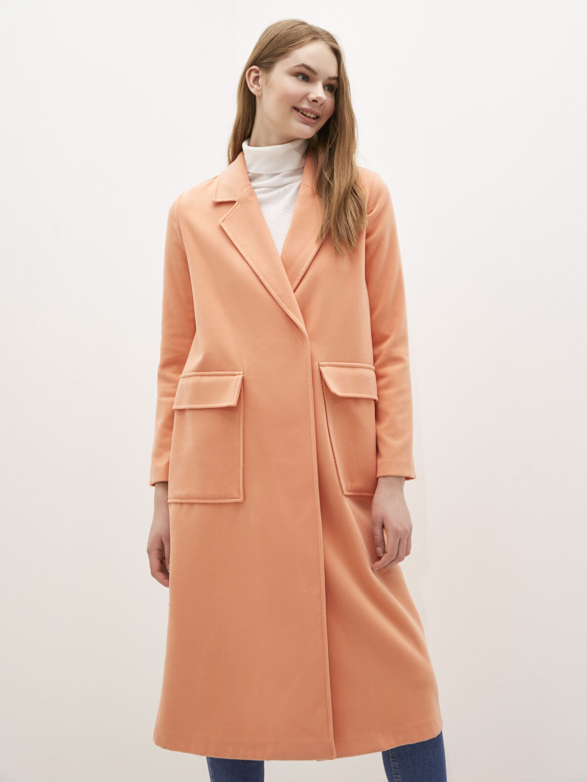 MODEST Ceket Yaka Düz Uzun Kollu Kalın Kadın Kaşe Kaban