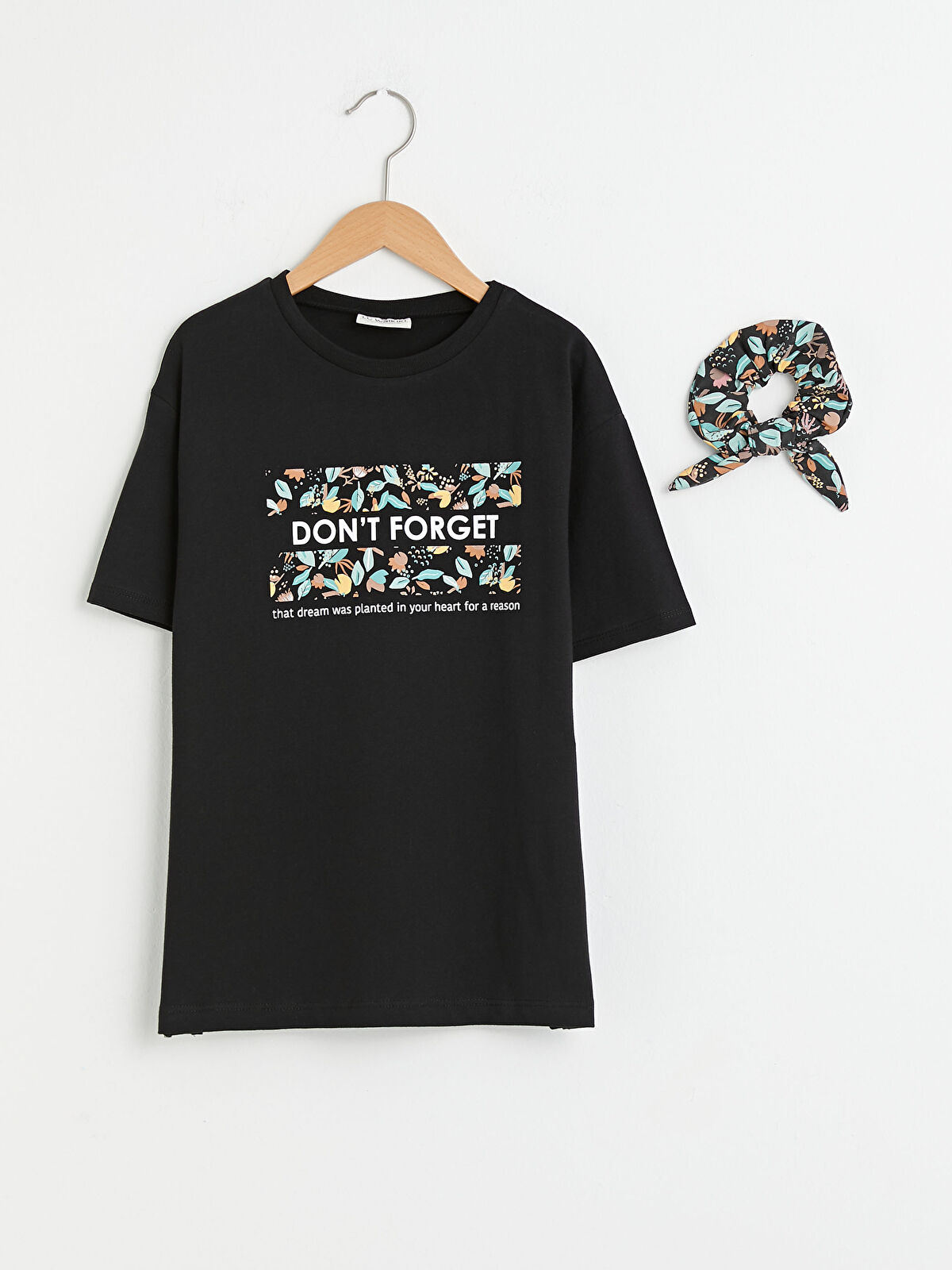 Bisiklet Yaka Baskılı Kısa Kollu Kız Çocuk Tunik ve Toka