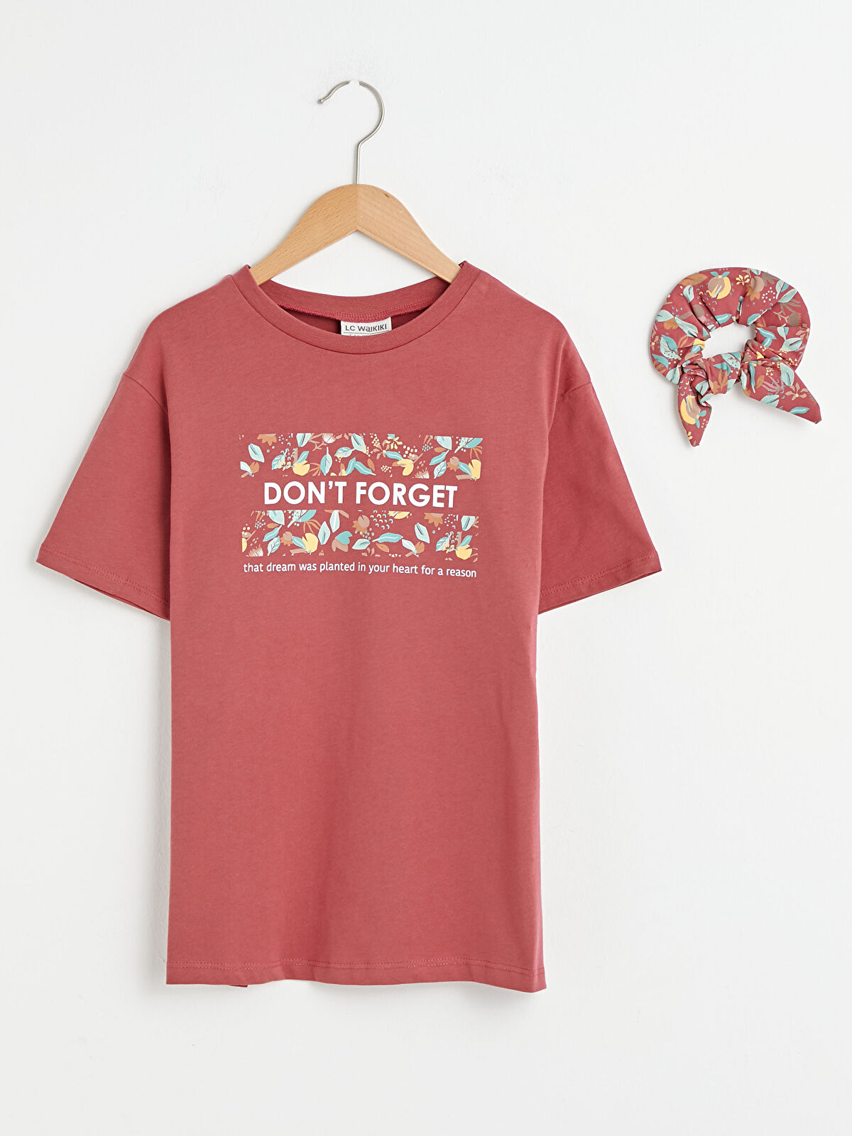 Bisiklet Yaka Baskılı Kısa Kollu Kız Çocuk Tunik ve Toka