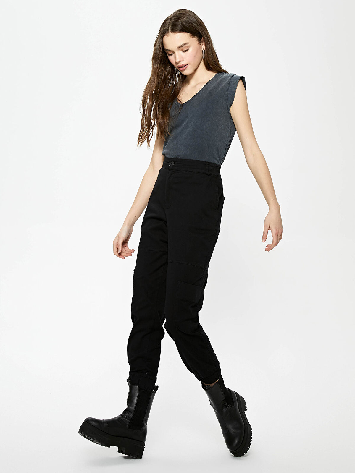 LCW CASUAL Beli Lastikli Gabardin Kadın Jogger Pantolon