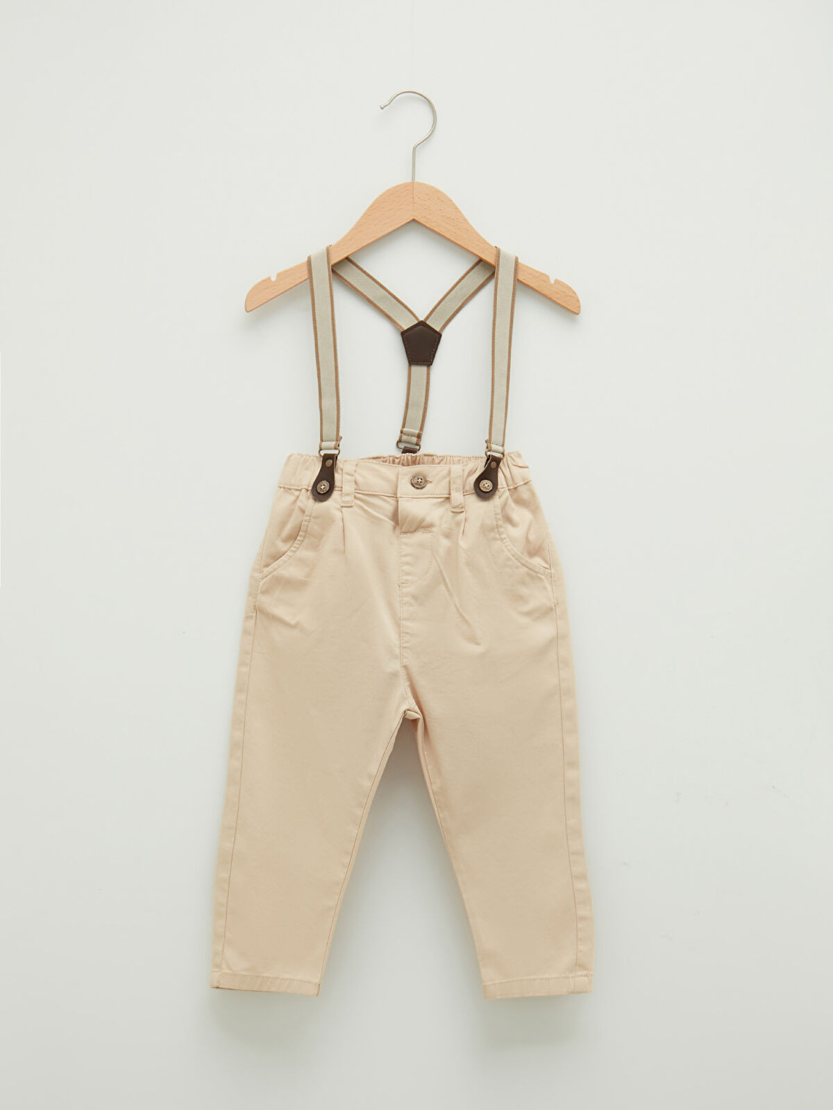Beli Lastikli Basic Erkek Bebek Pantolon ve Pantolon Askısı 2'li Takım