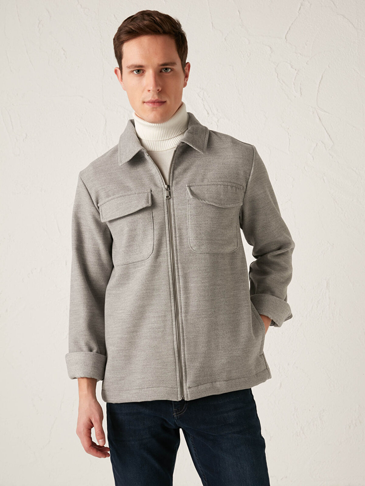 LCW VISION Slim Fit Uzun Kollu Kaşe Erkek Gömlek Ceket