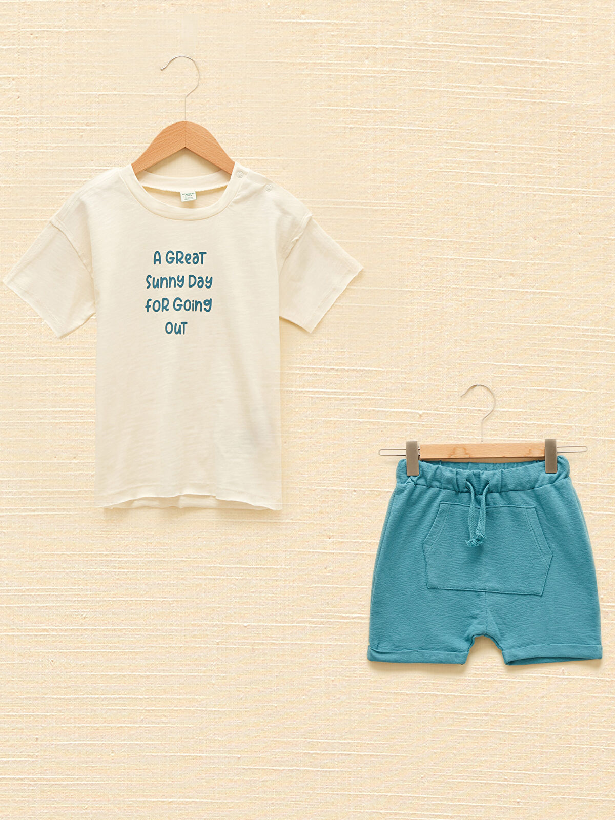 LCW GREEN Bisiklet Yaka Kısa Kol Organik Pamuk Erkek Bebek Tişört ve Şort 2'li Takım