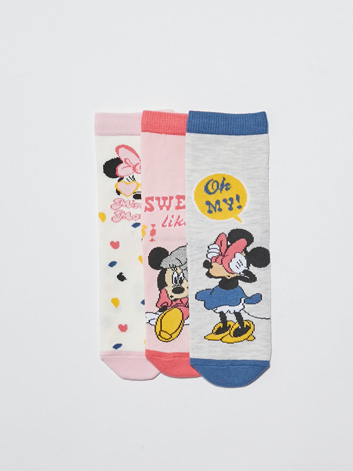 Minnie Mouse Desenli Kız Çocuk Soket Çorap 3'lü