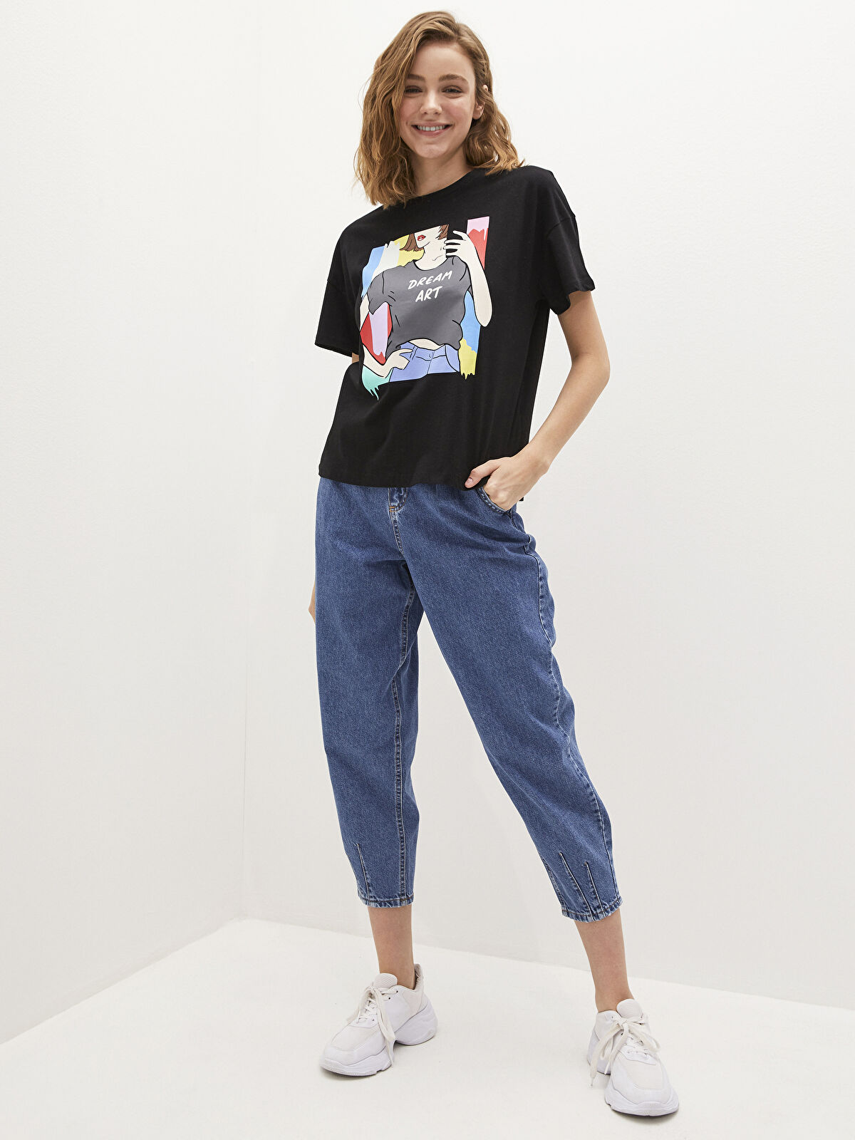 Yüksek Bel Bilek Boy Düz Paça Rodeo Jean Pantolon