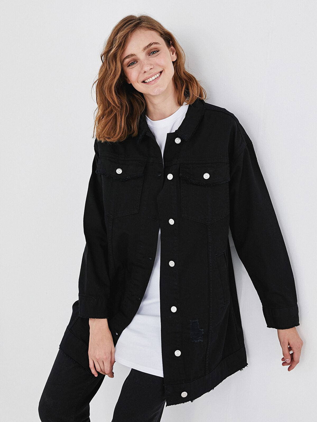 MODEST Gömlek Yaka Düz Uzun Kollu İnce Kadın Mont