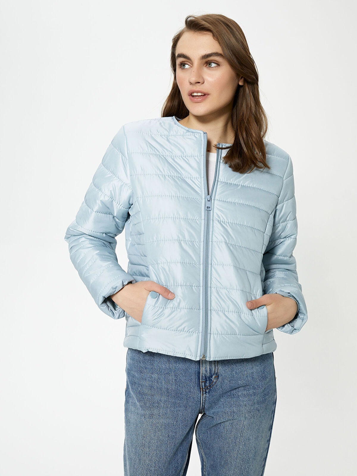 LCW CLASSIC Bisiklet Yaka Cep Detaylı  Kadın Şişme Mont